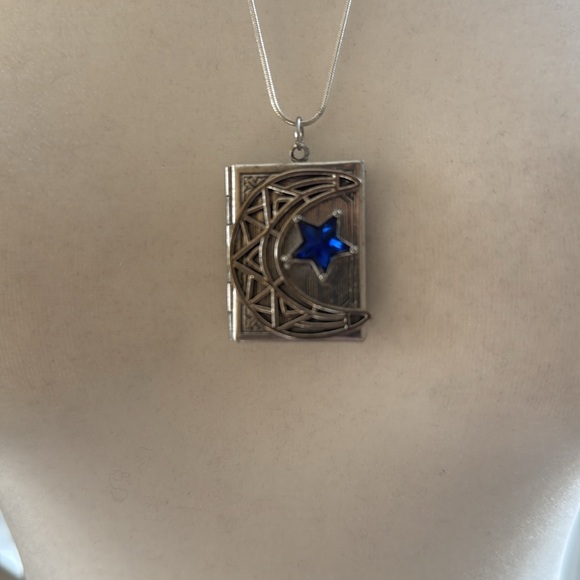 Jewelry | Moon And Star Silver Locket With 11 Inch Chain Star Has Blue ...